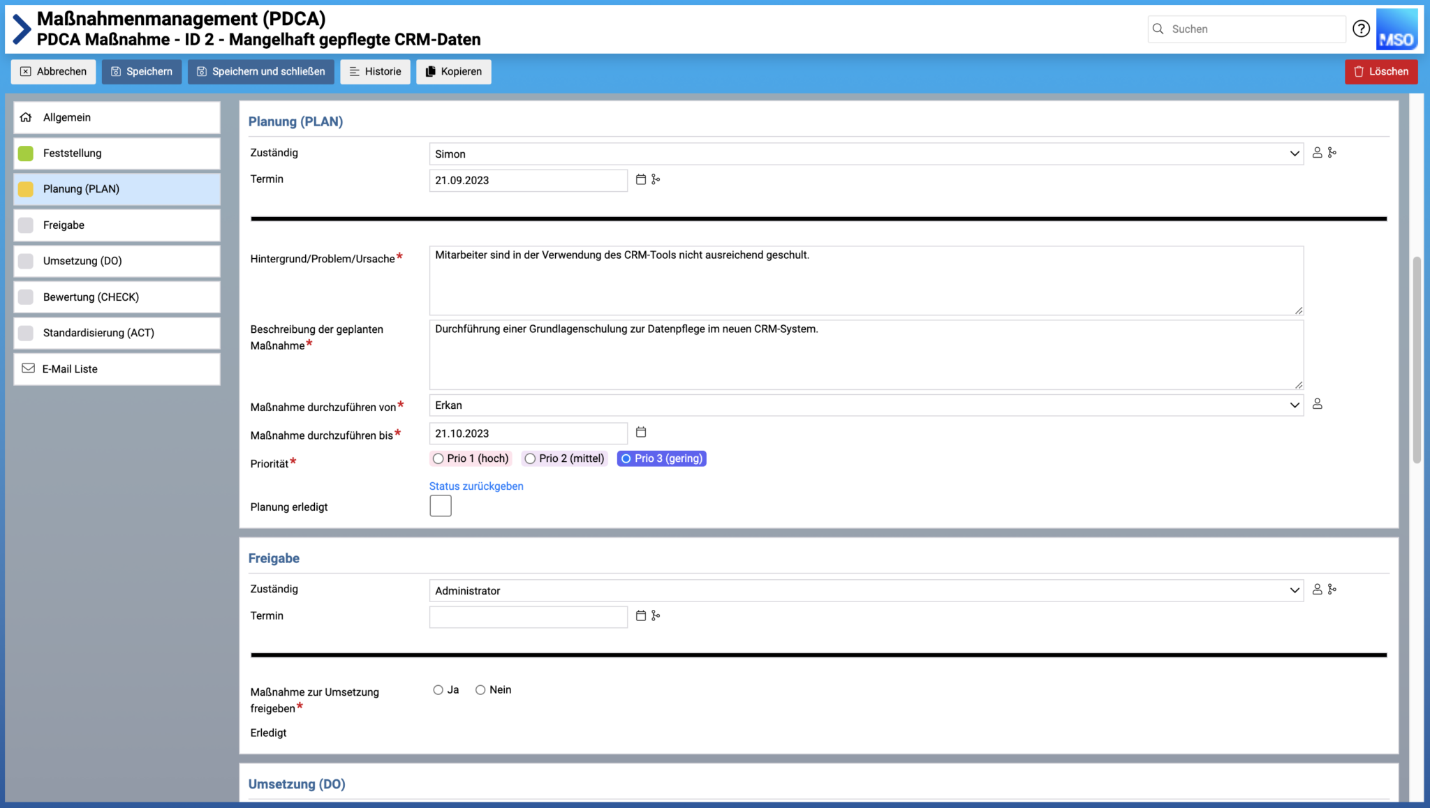 Maßnahmenmanagement mit dem PDCA-Zyklus - MSO