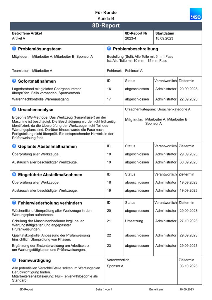 Kundenreklamation (8D-Report) - MSO